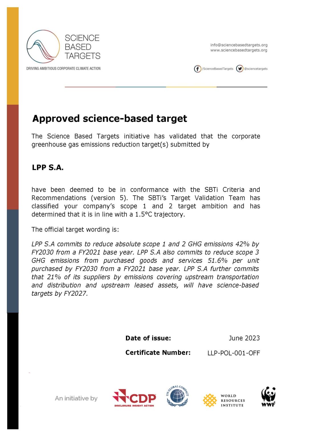 LPP with decarbonisation plan approved by SBTi